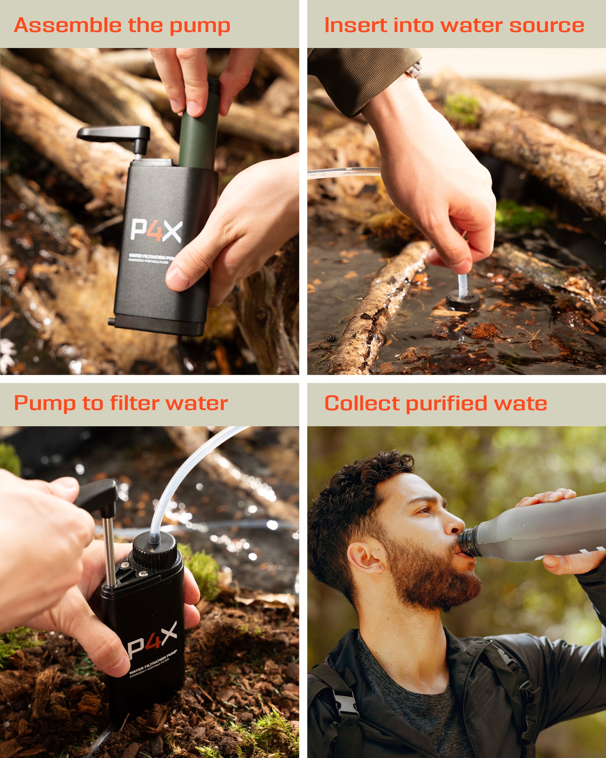 P4X Portable Water Filter Hand Pump - Premium Camping Water Filter and ...
